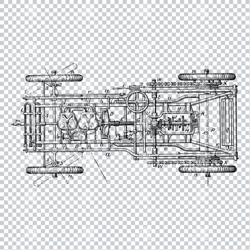 Automobile Chassis Technical Diagram – Top View Engineering Drawing ...